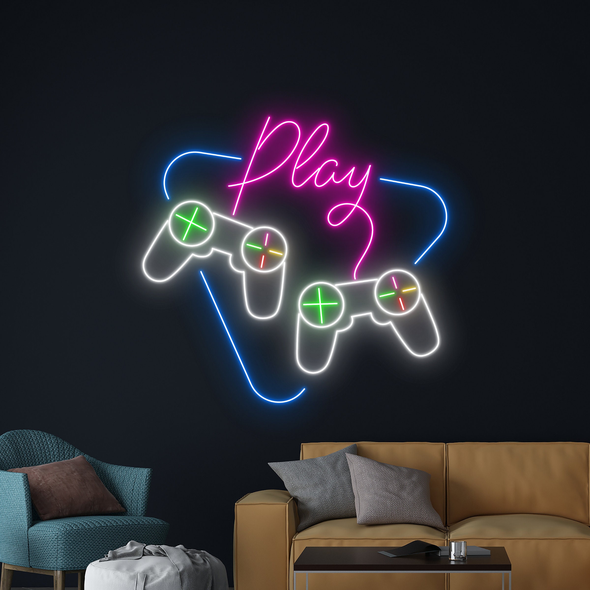Play Game Neon Sign, Game Controller Led Light, Gamepad Led Sign ...