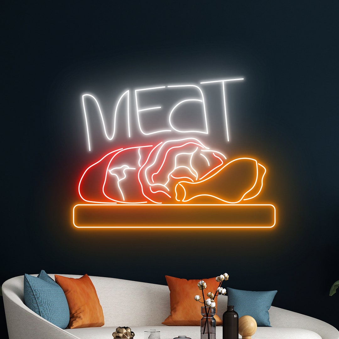 Meat Neon Light, Meat Neon Sign, Meat BBQ Led Light, Barbecue Led Sign ...