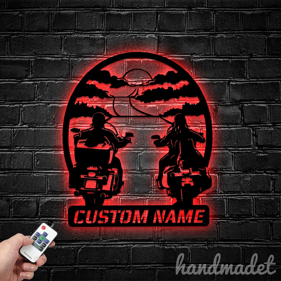 Personalized Biker Couple Metal Sign, Motorbike Metal Light, Bike Led ...