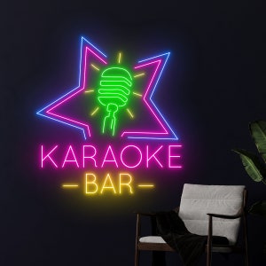 Karaoke Bar Neon Sign, Record Studio Led Sign, Microphone LED Light ...