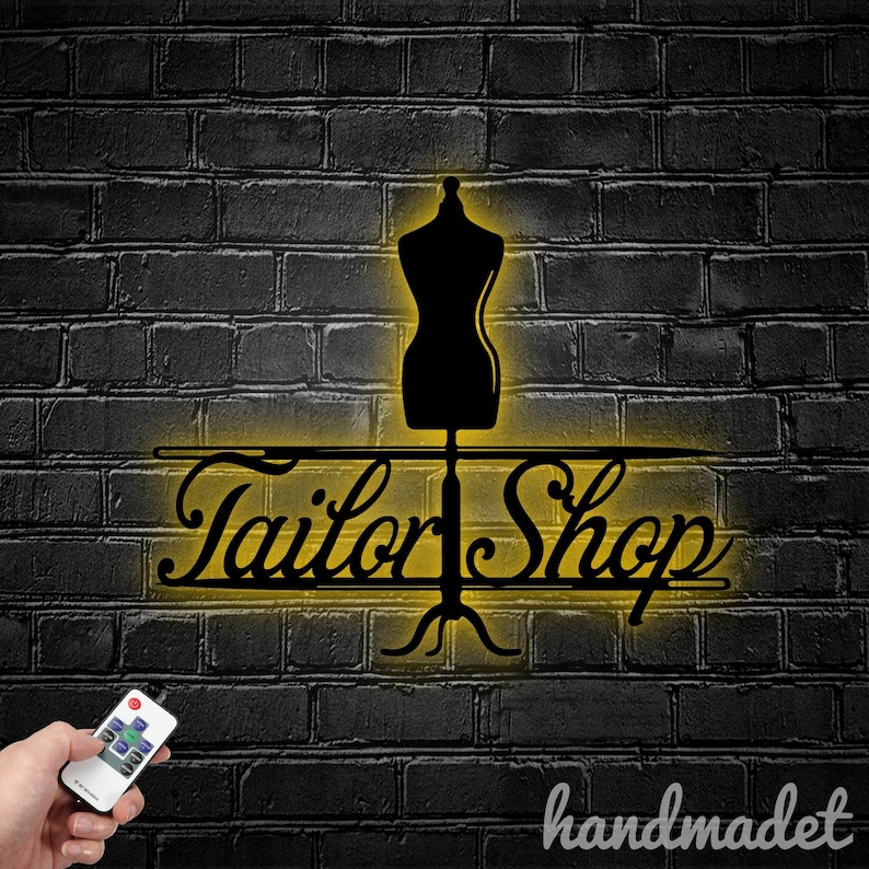 Custom Tailor Shop Metal Wall Art LED Light, Tailor Shop Metal Sign ...