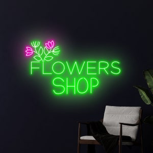 Flower Shop Led Sign, Flower Neon Sign, Flower Neon Light, Floral Led ...