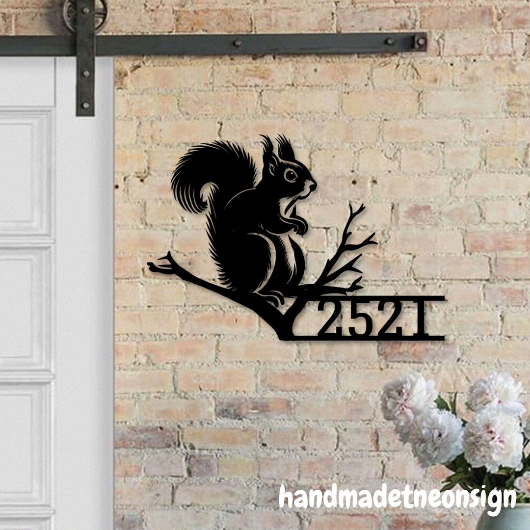 Personalized Squirrel House Number, Squirrel Home Number Metal Wall ...