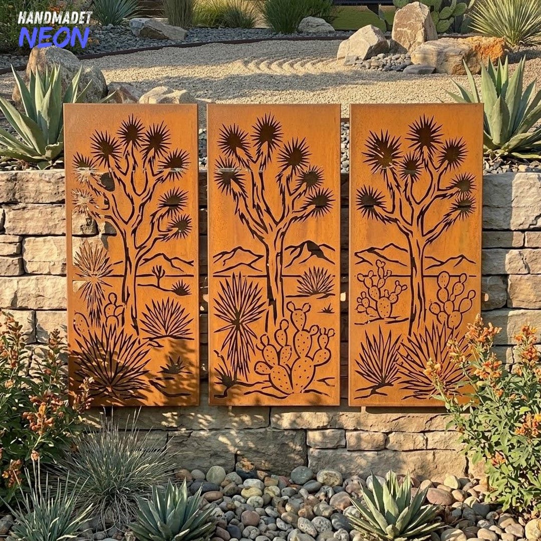 Custom Joshua Tree Metal Garden Wall Panel, Desert Cactus Privacy ...