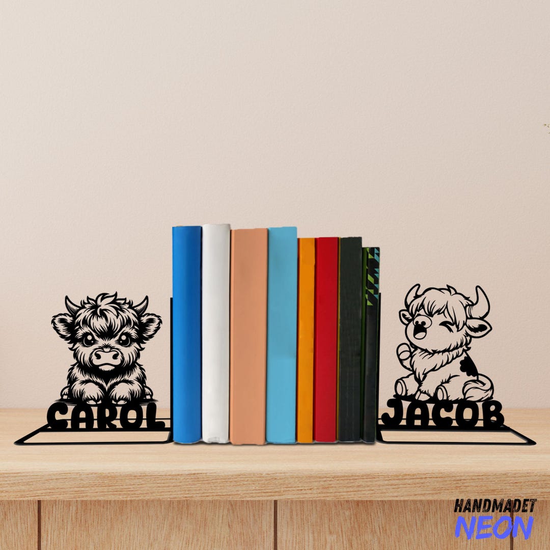 Custom Cute Cow Metal Bookends, Baby Cow Farm Name Bookend, Cow Animal ...