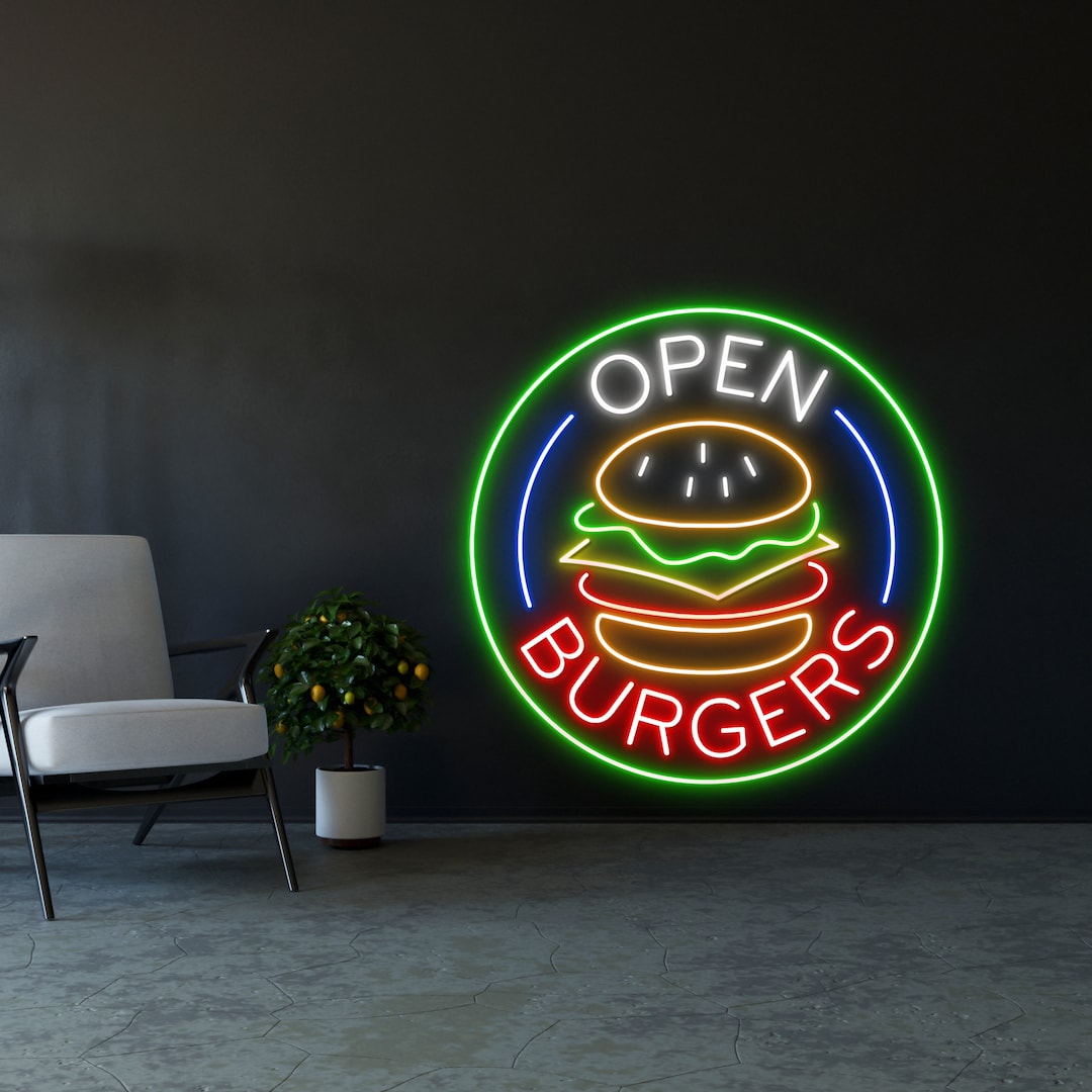 Burger Shop Led Sign, Burgers Open Led Lights, Open Burgers Neon Sign, Custom Neon Sign, Burgers ...