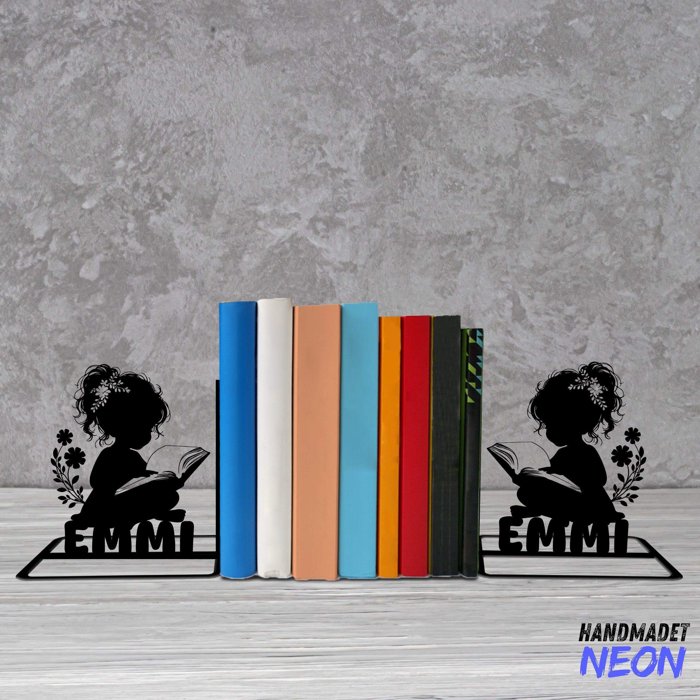 Custom Girl Reading Book Metal Bookends, Bookworm Name Bookend, Read ...