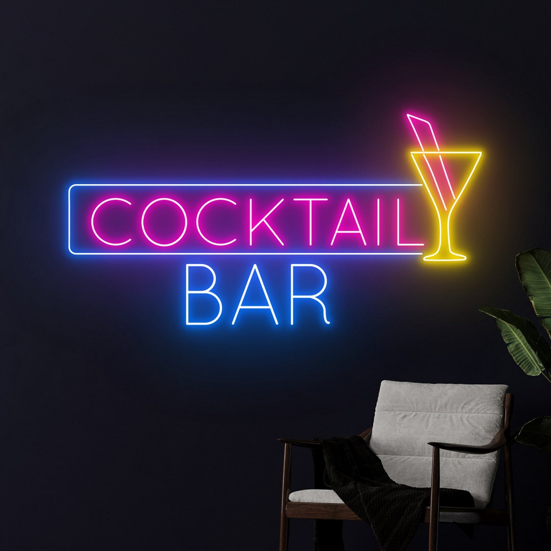 Cocktail Bar Neon Sign, Bar Logo LED Light, Cocktail Wine Neon Light ...