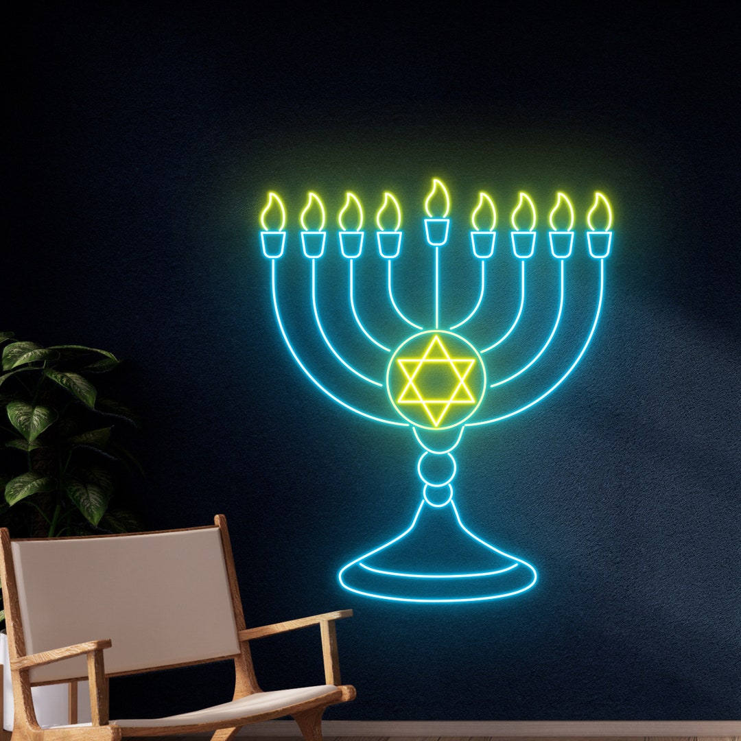 Menorah Neon Sign, Jewish Holiday Led Sign, Hanukkah Neon Light ...