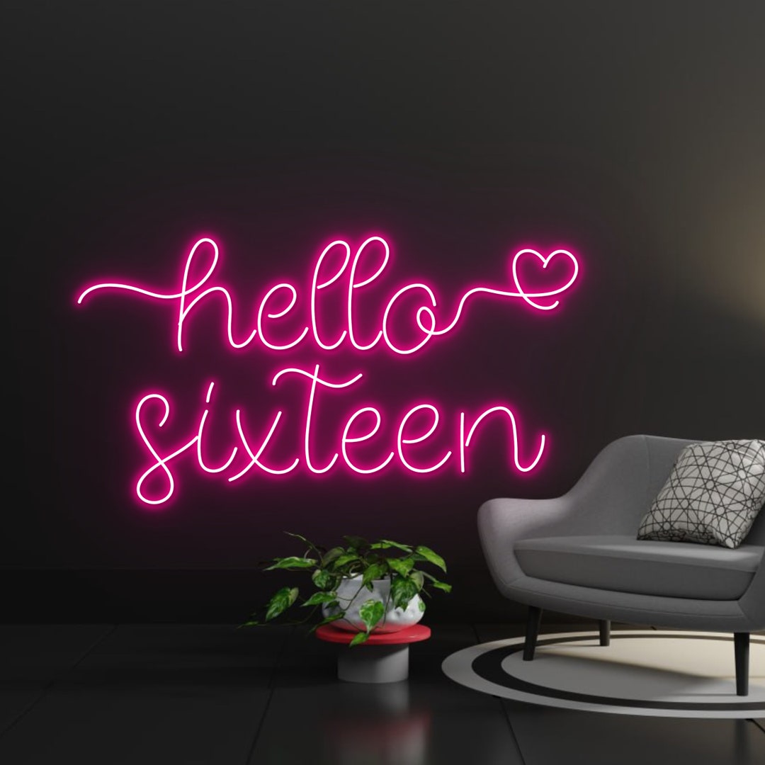Hello Sixteen 16th Birthday Decorations for Her Gifts, Custom LED Neon ...