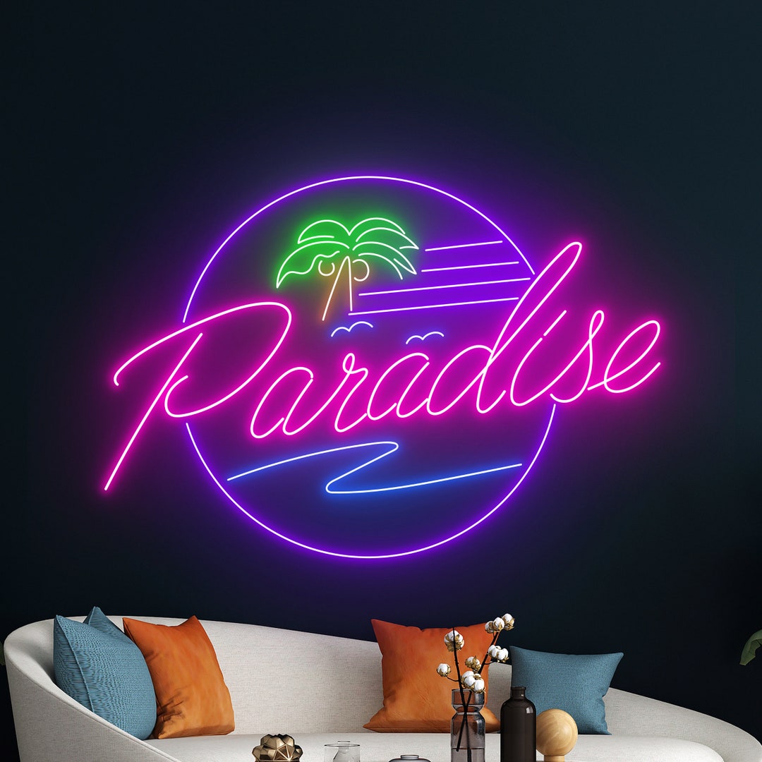 Paradise Ocean Waves Palm Tree Neon Sign, Beach Led Sign, Holiday Led ...