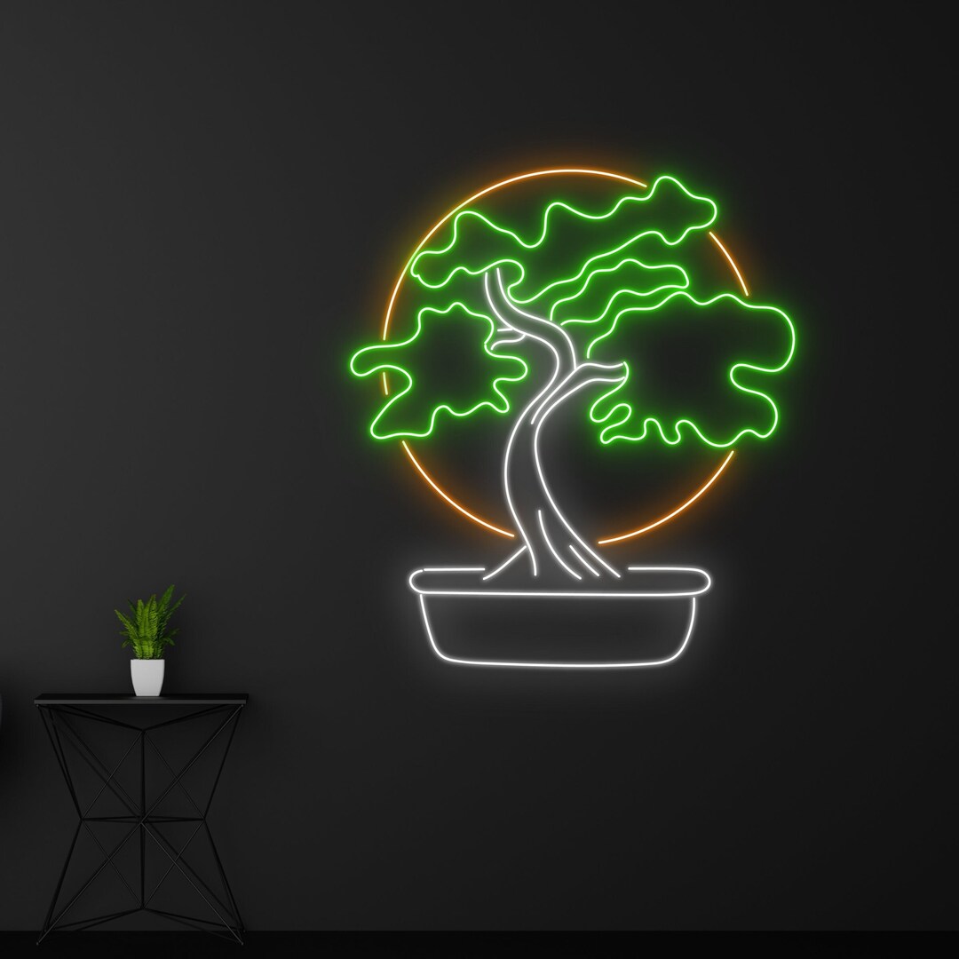 Custom Bonsai Tree Neon Light, Green Tree Led Light, Green Plant Neon ...