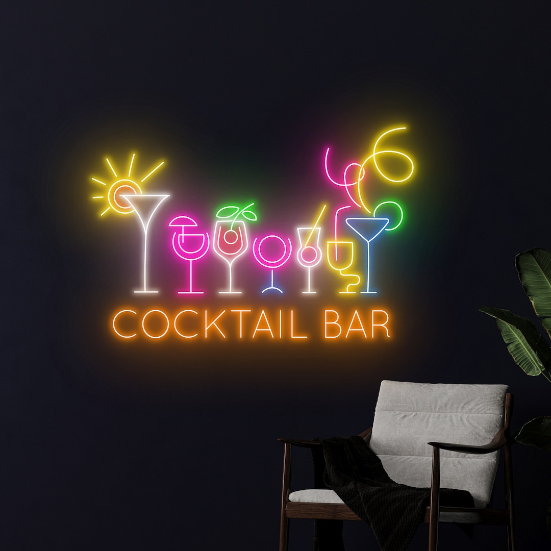 Cocktail Bar Neon Sign, Bar Logo LED Light, Cocktail Wine Neon Light ...