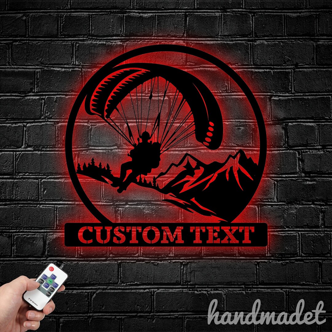 Custom Paragliding Metal Wall Art Led Light, Paragliding Metal Sign ...