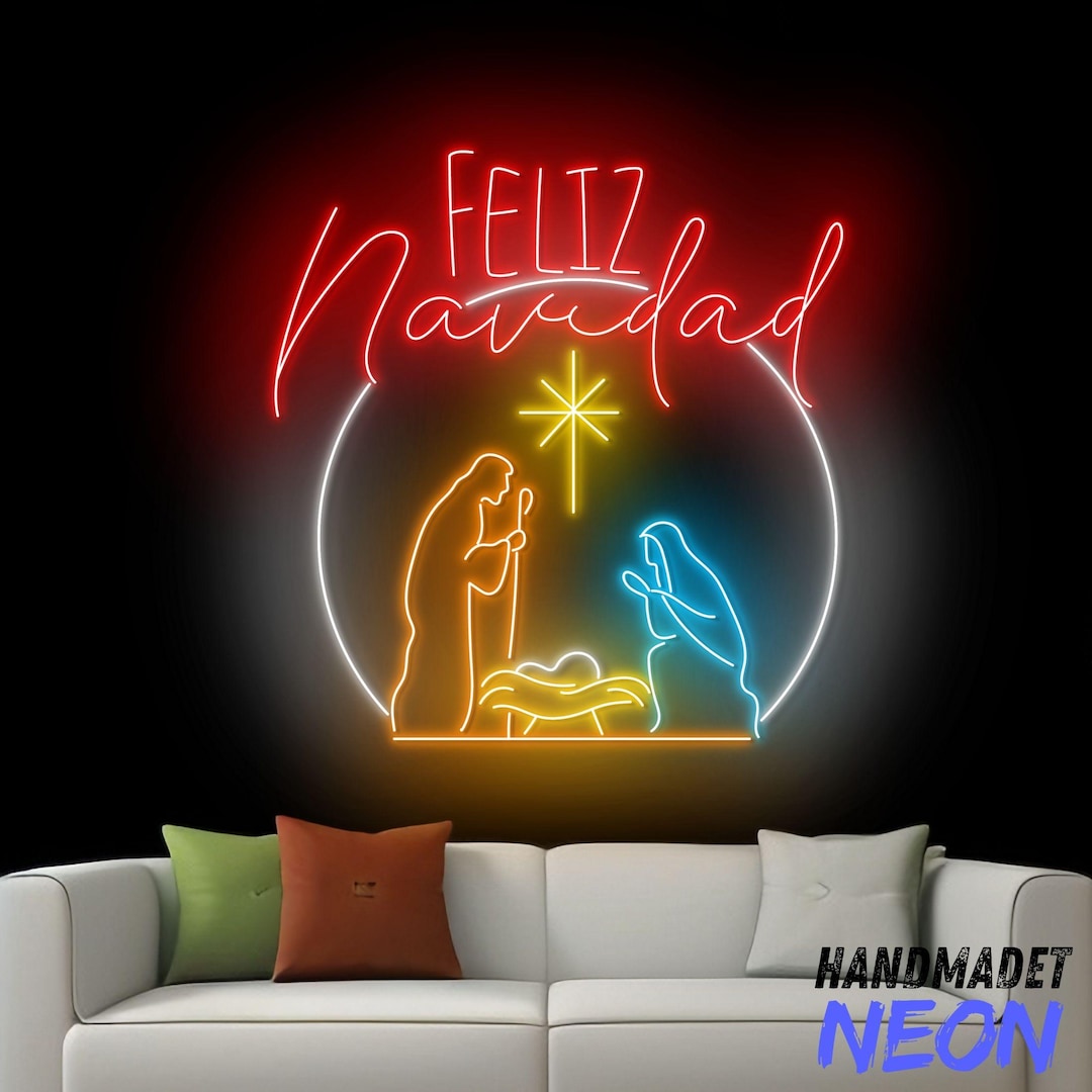 Feliz Navidad Neon Sign, Nativity Scene Led Sign, Merry Christmas Neon ...