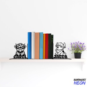 Custom Cute Cow Metal Bookends, Baby Cow Farm Name Bookend, Cow Animal ...