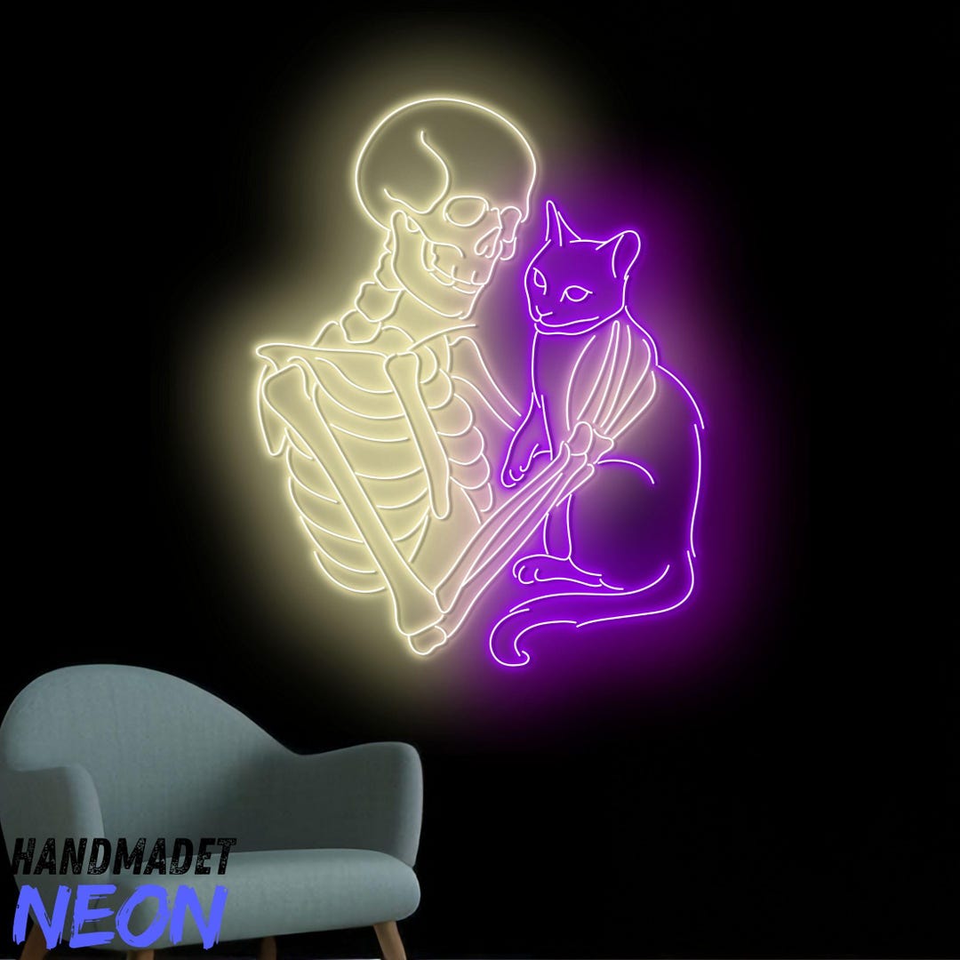 Skeleton Holding Cat Neon Sign, Skeleton Cat Led Sign, Skeleton Neon ...