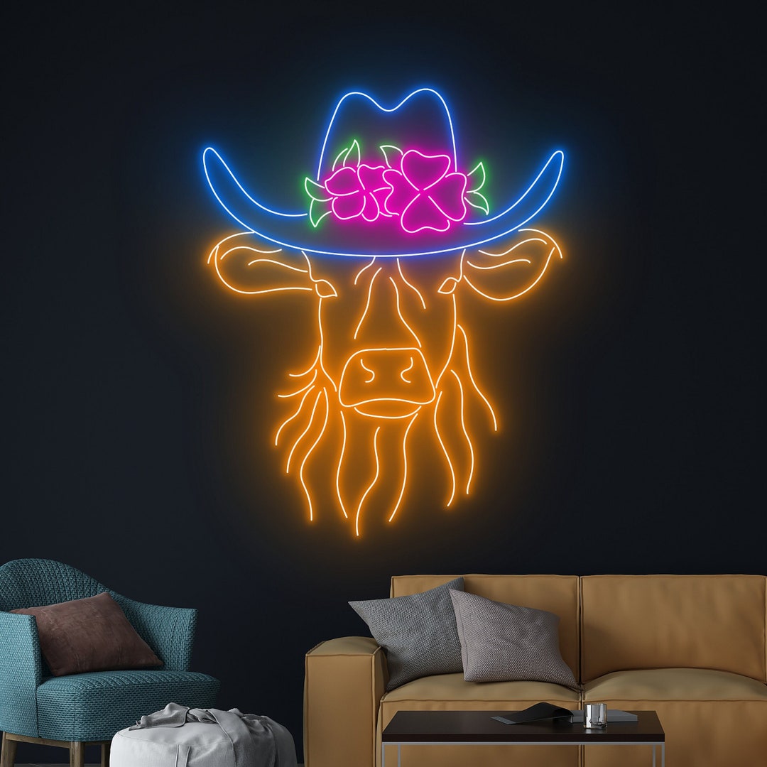 Cowboy Highland Cow Neon Sign, Cow Head Led Light, Western Neon Light ...