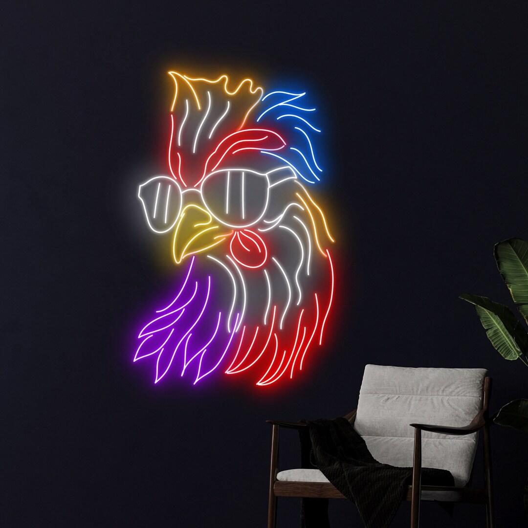 Rooster Glasses Neon Light, Glasses Chicken Led Light, Rooster Led Sign ...