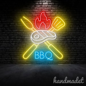 BBQ Neon Wall Sign, Barbecue Neon Wall Light, Steak Butcher Led Wall ...