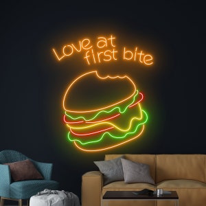 Love at First Bite Neon Sign, Burger LED Sign, Burger Neon Light ...