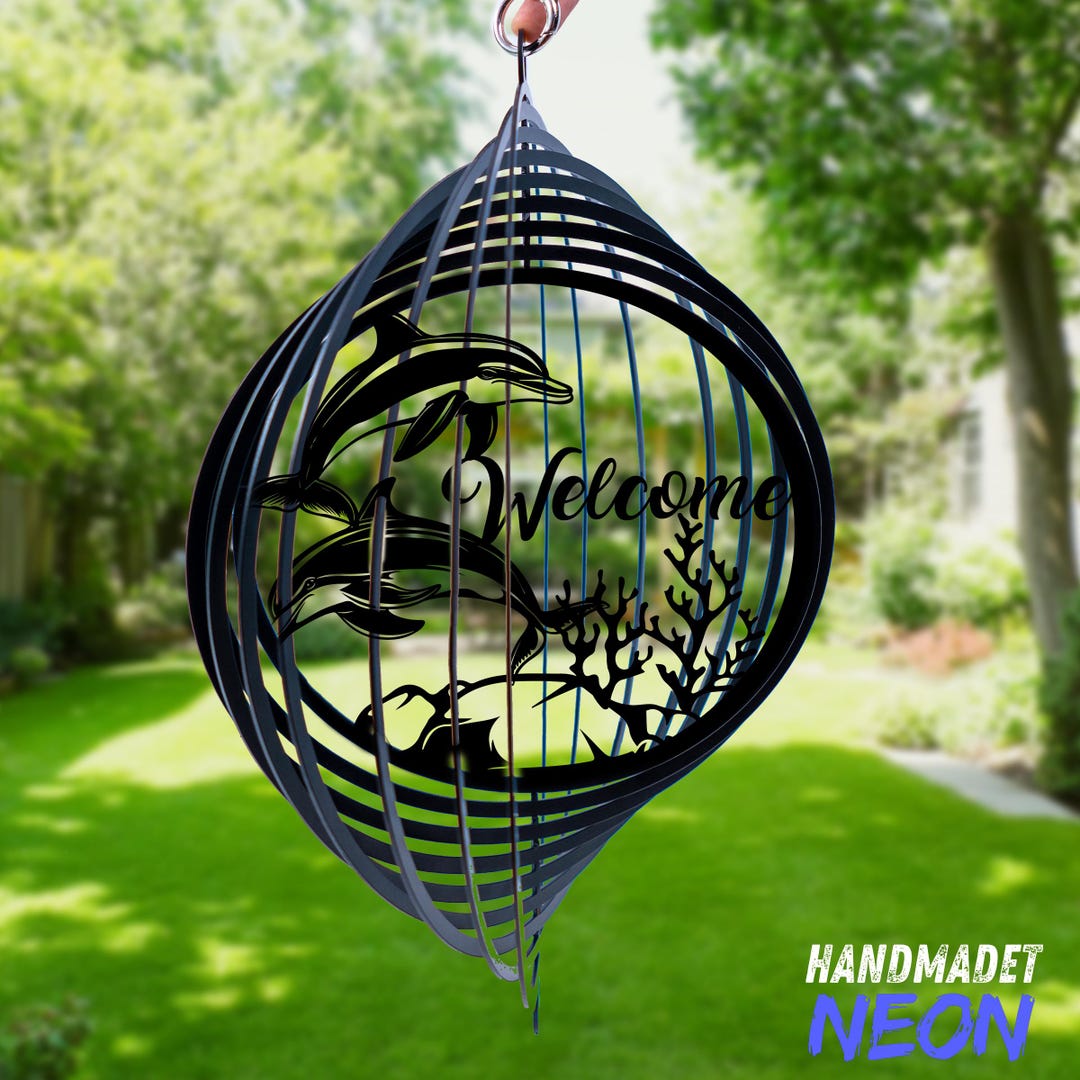Custom Dolphin Wind Spinner, 3D Kinetic Garden Decor Hanging Yard Art ...