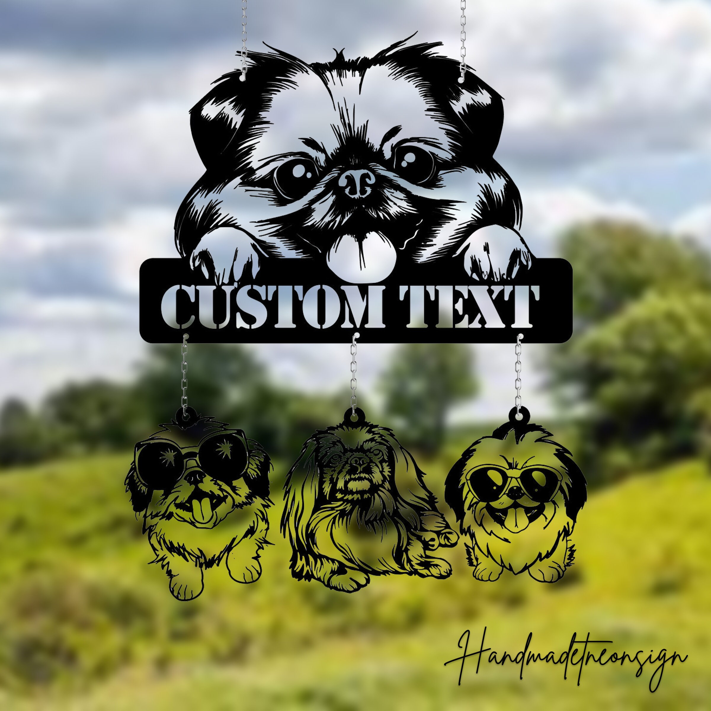 Custom Metal Pekingese Dog Wind Chime, Personalized Metal Pekingese Dog ...