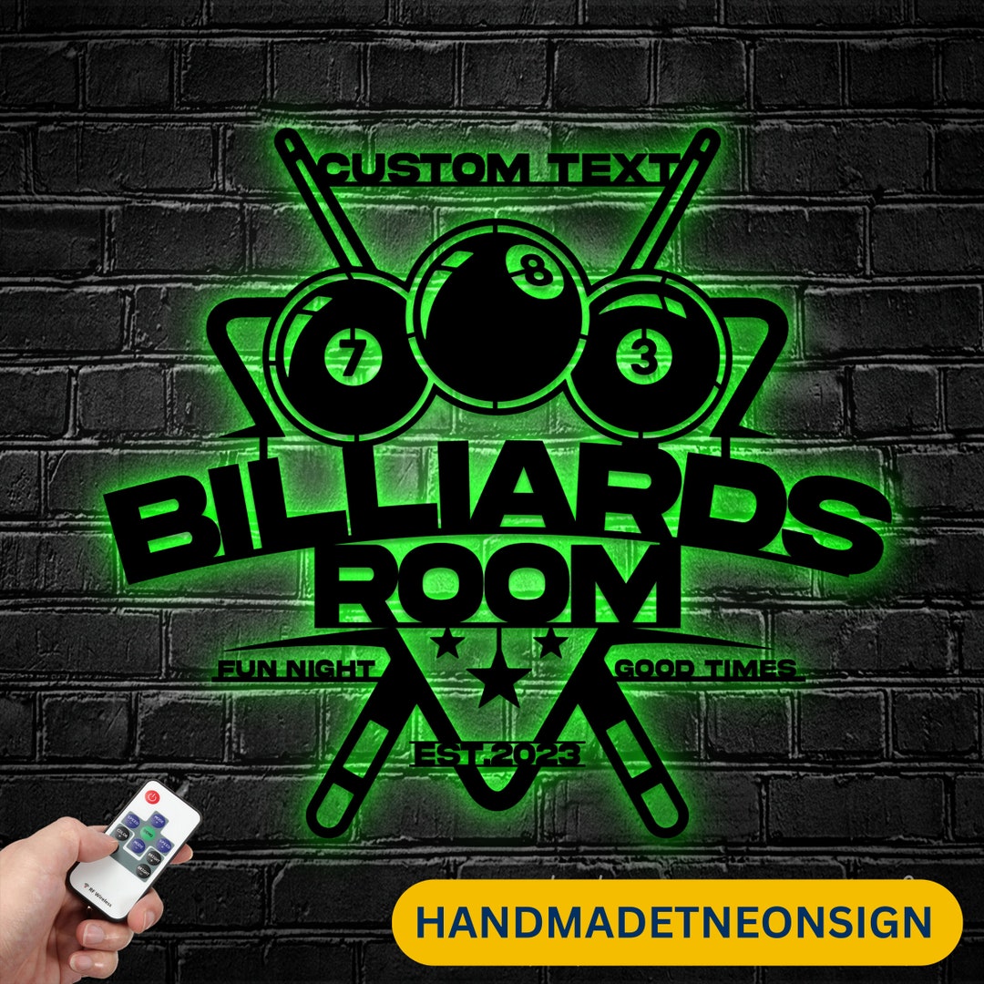 Custom Billiard Metal Wall Art LED Light -personalized Billiard Name ...