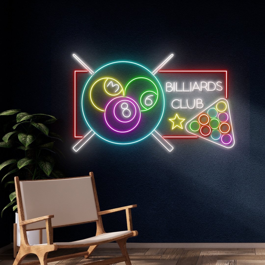 Señal LED del club de billar, señal de neón de billar, luz de neón de ...
