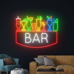 Cocktail Bar Neon Sign, Bar Logo LED Light, Cocktail Wine Neon Light ...
