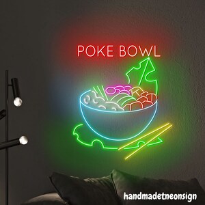 Poke Bowl Neon Wall Sign, Fish Salad Led Wall Light, Salad Food Led ...
