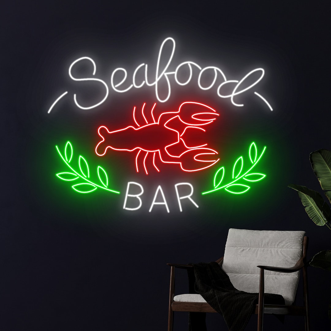 Seafood Bar Neon Sign, Sea Food Led Sign, Lobster Led Light, Crawfish ...