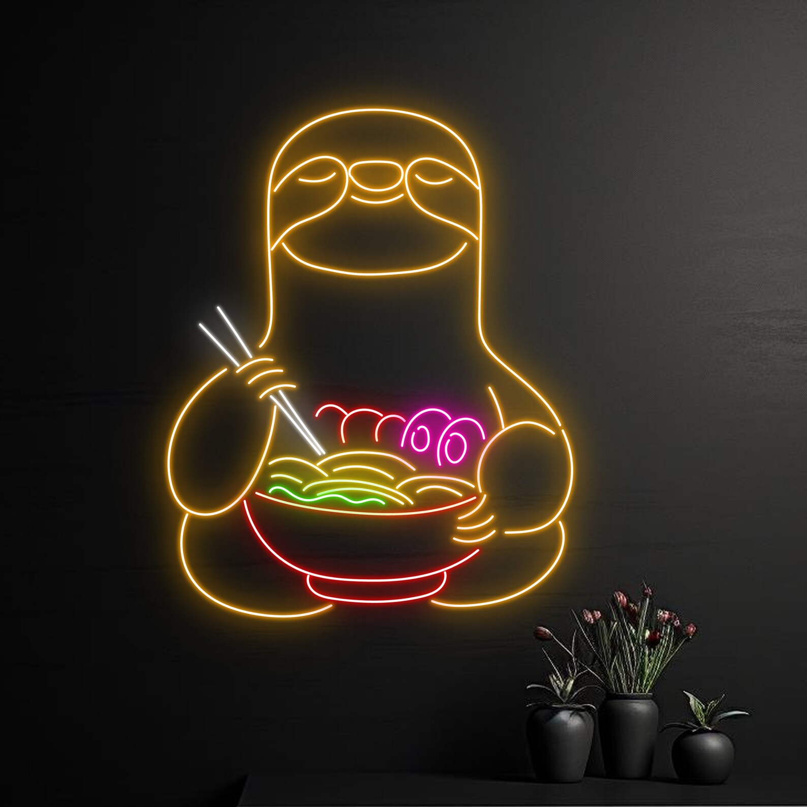Custom Sloth Eating Ramen Neon Sign, Sloth Ramen Led Sign, Japanese ...