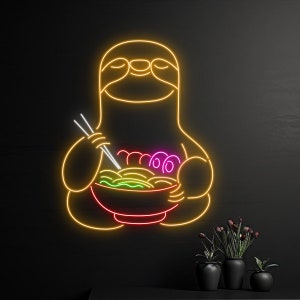 Custom Sloth Eating Ramen Neon Sign, Sloth Ramen Led Sign, Japanese ...