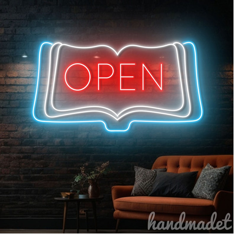 Open Book Shop Neon Wall Sign, Bookish Led Wall Sign, Bookworm Neon ...