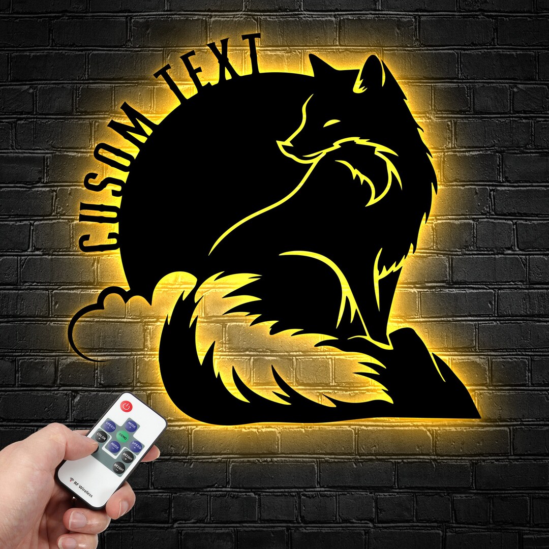 Personalized Moon Fox Metal Wall Art LED Light, Custom Moon Fox Metal ...