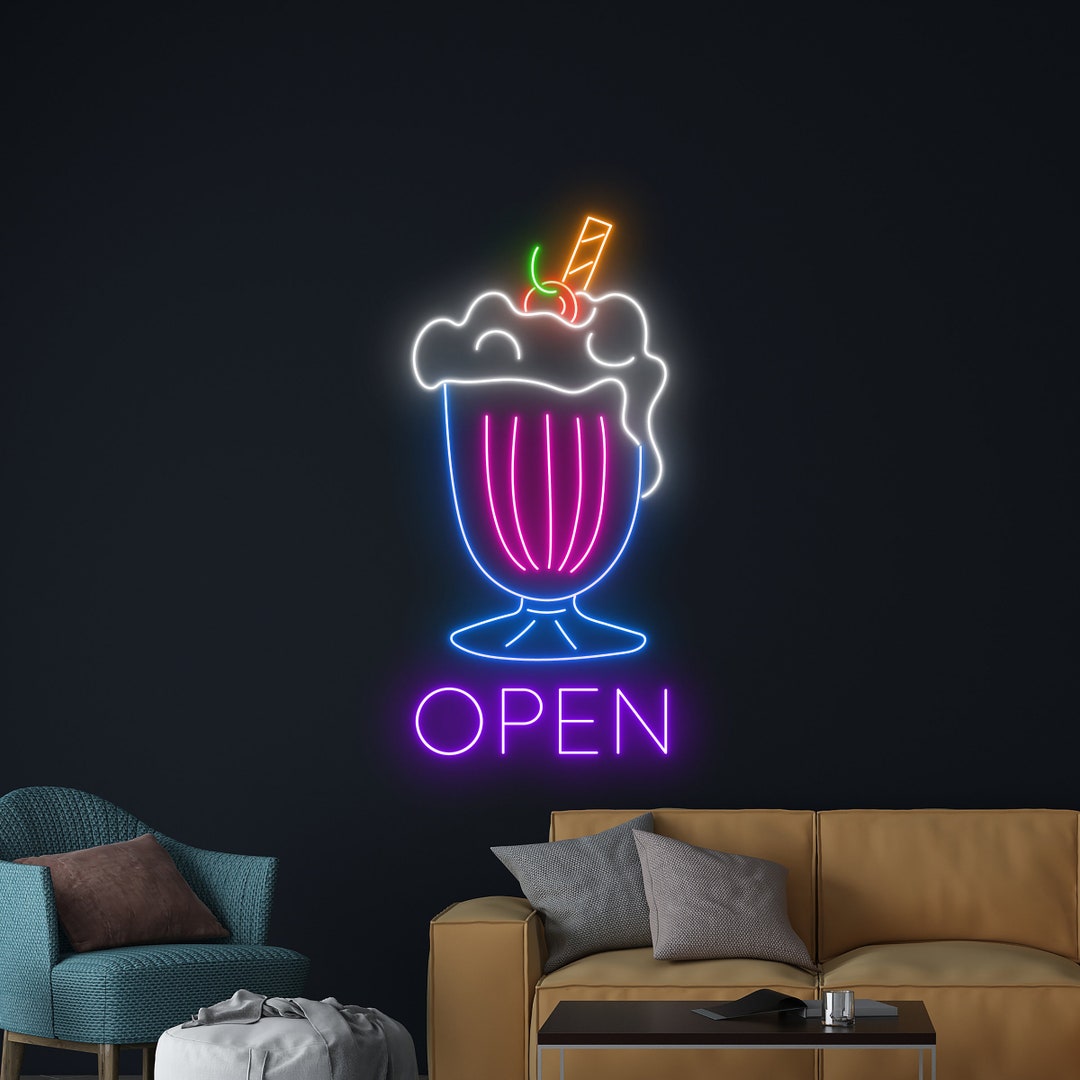 Milkshake Open Neon Led Sign, Open Milkshake Neon Sign, Milkshakes Neon ...