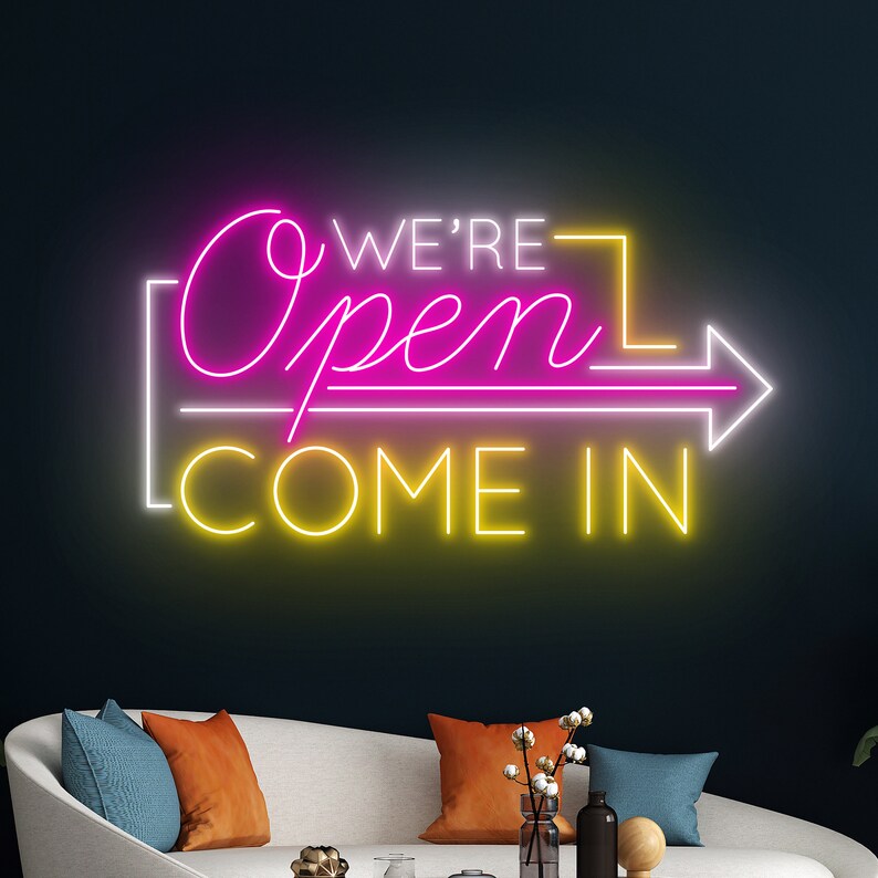 Custom Open Direction Arrow Left Neon Sign, Open Arrow Led Sign, Arrow ...