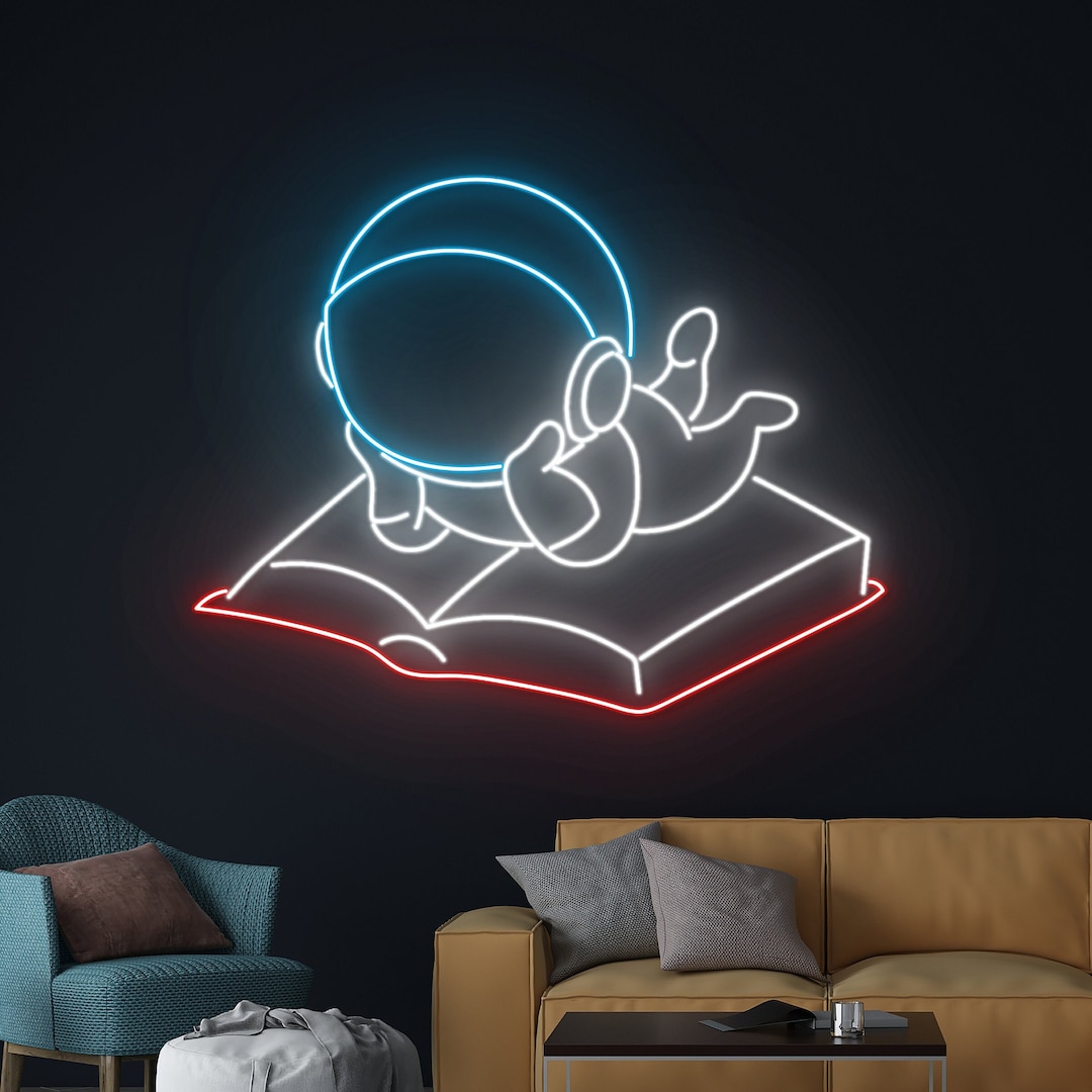 Astronaut Reading Book Neon Sign, Astronaut Reads Book Led Sign, Space ...