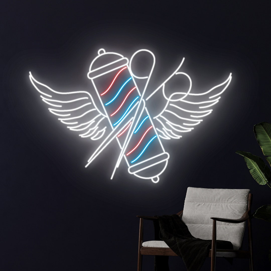 Barber Pole Wing Led Sign, Barber Shop Neon Sign, Barber Led Light ...