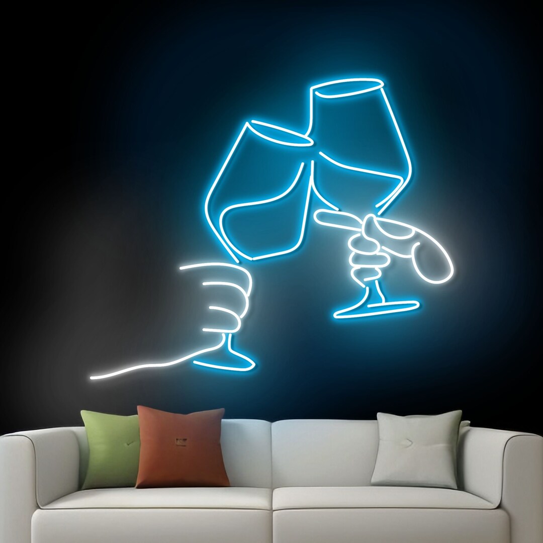 Wine Cheer Neon Wall Sign, Cup of Champagne Led Wall Sign, Alcohol Neon ...