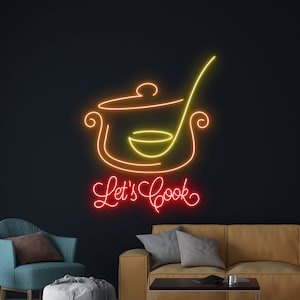 Lets Cook Neon Led Sign, Cooking Pot Neon Sign, Cooking Pot Ladle Neon ...