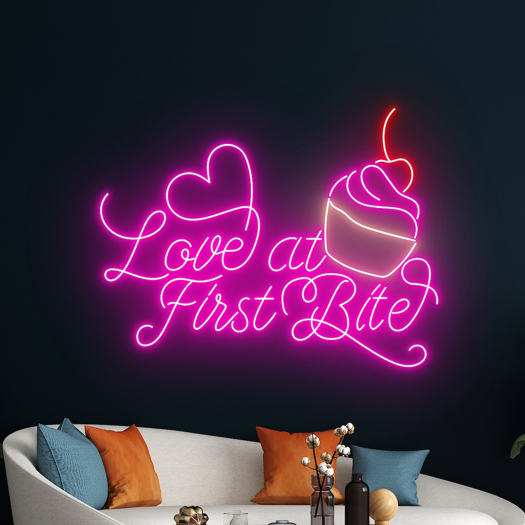 Love at First Bite Neon Sign, Cupcake LED Sign, Cupcake Neon Light ...