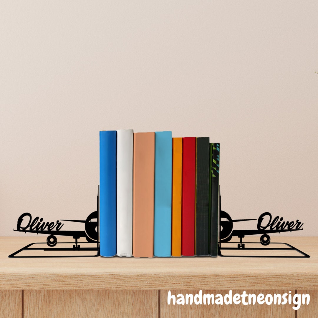 Custom Airplane Metal Bookends Airplane Name Bookend, Airplane Table ...