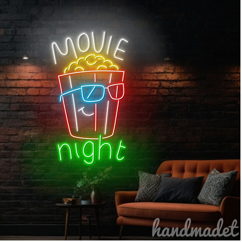 Movie Night Neon Wall Sign, Popcorn Led Wall Sign, Cinema Neon Wall ...
