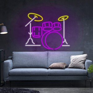 Drum Music Instrument Neon Sign, Music Theme Handmade EL Wire Neon ...