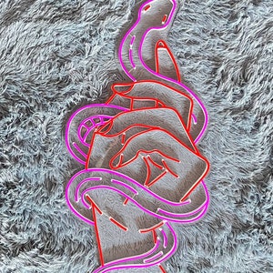 Hand With Snake Led Sign, Hand With Snake Neon Sign, Wall Decor, Neon ...