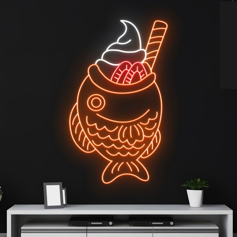 Custom Taiyaki Ice Cream Neon Sign, Fish Shaped Pastry Ice Cream Led ...