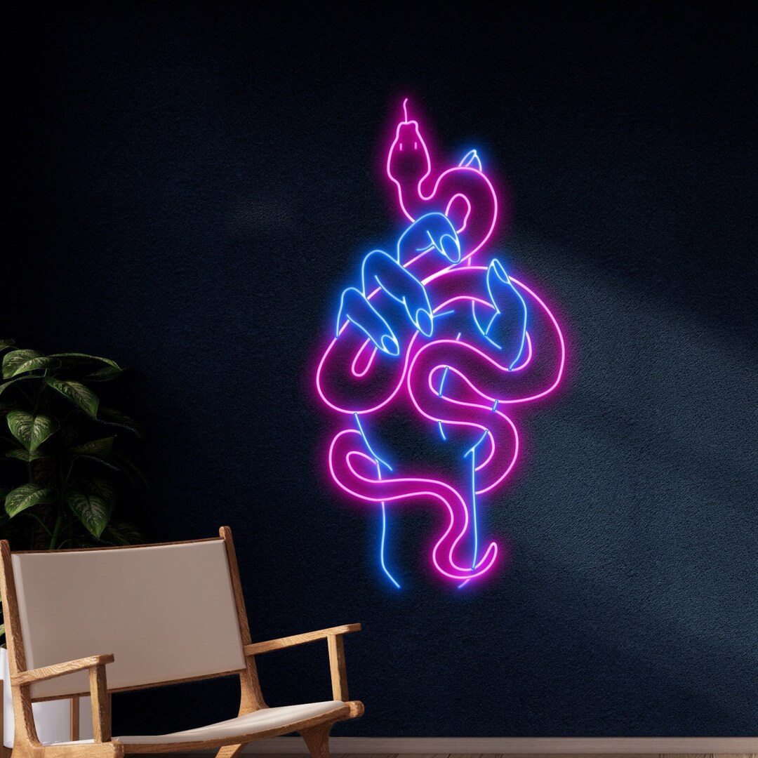 Hand Holding Snake Neon Light, Snake Wrapping Hand Led Light, Hand ...