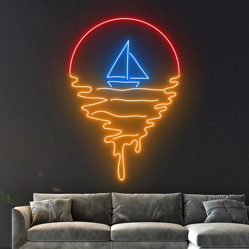 Sailing Boat Neon Sign, Sailboat Led Sign, Sail Boat Led Light, Sun ...
